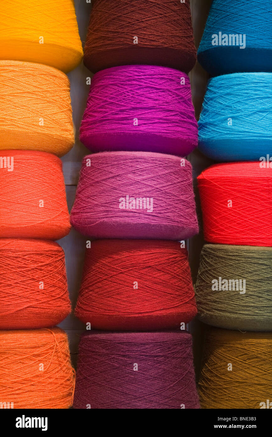 Stacks of wool spools in a museum, Tesoros Del Museo, Lima, Peru Stock ...