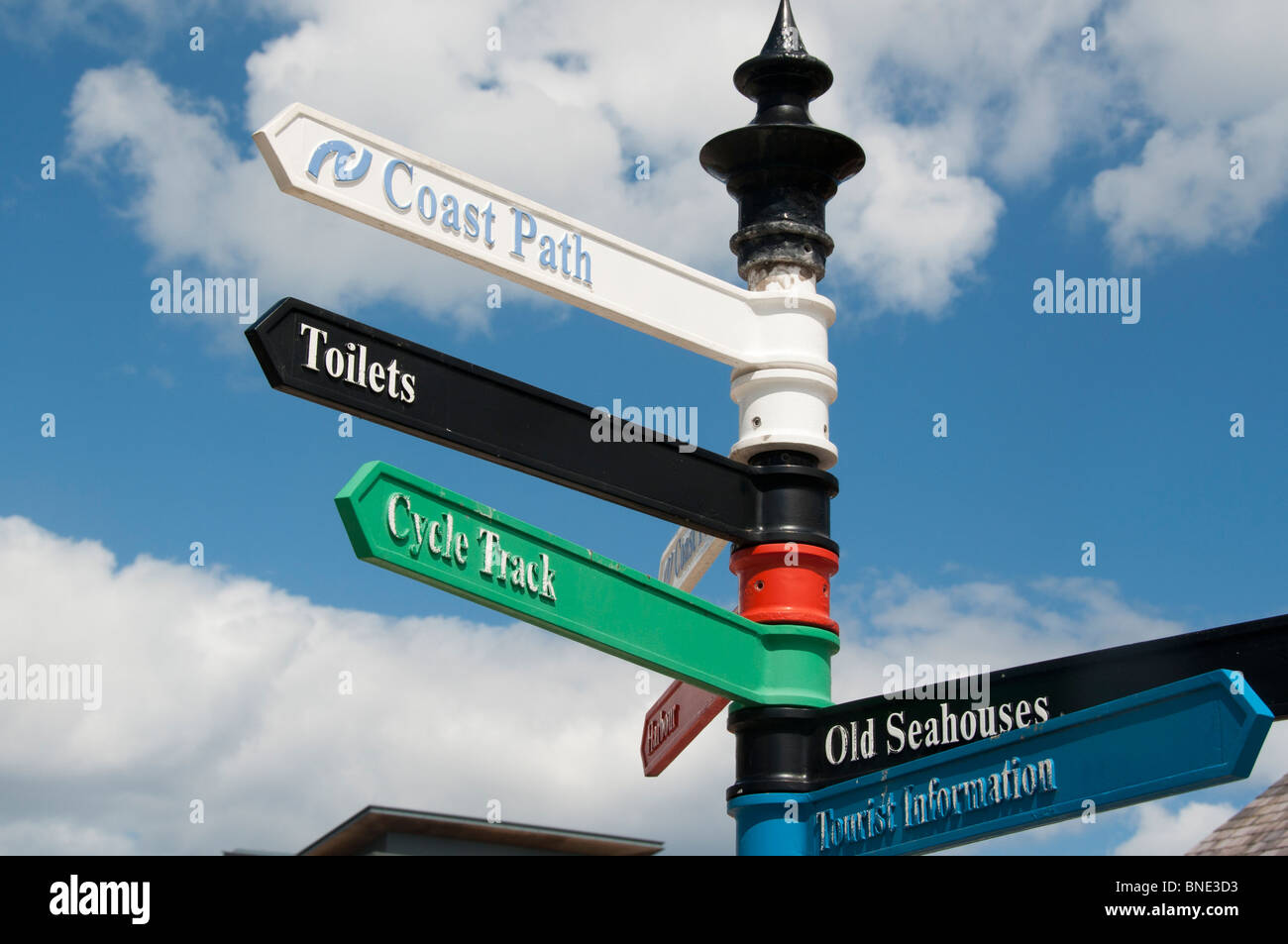 Sign post in Seahouses pointing directions Stock Photo - Alamy