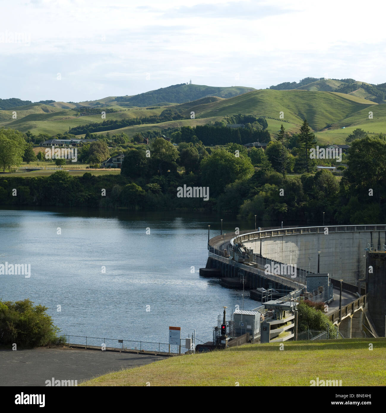 Dam with road crossing on top, controlled by traffic lights Stock Photo ...