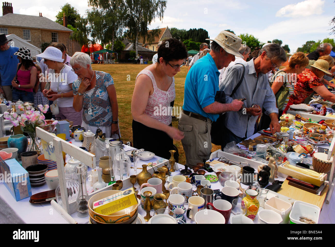 Busy stall at Worldham Village fete, near Alton, Hampshire, UK Stock ...