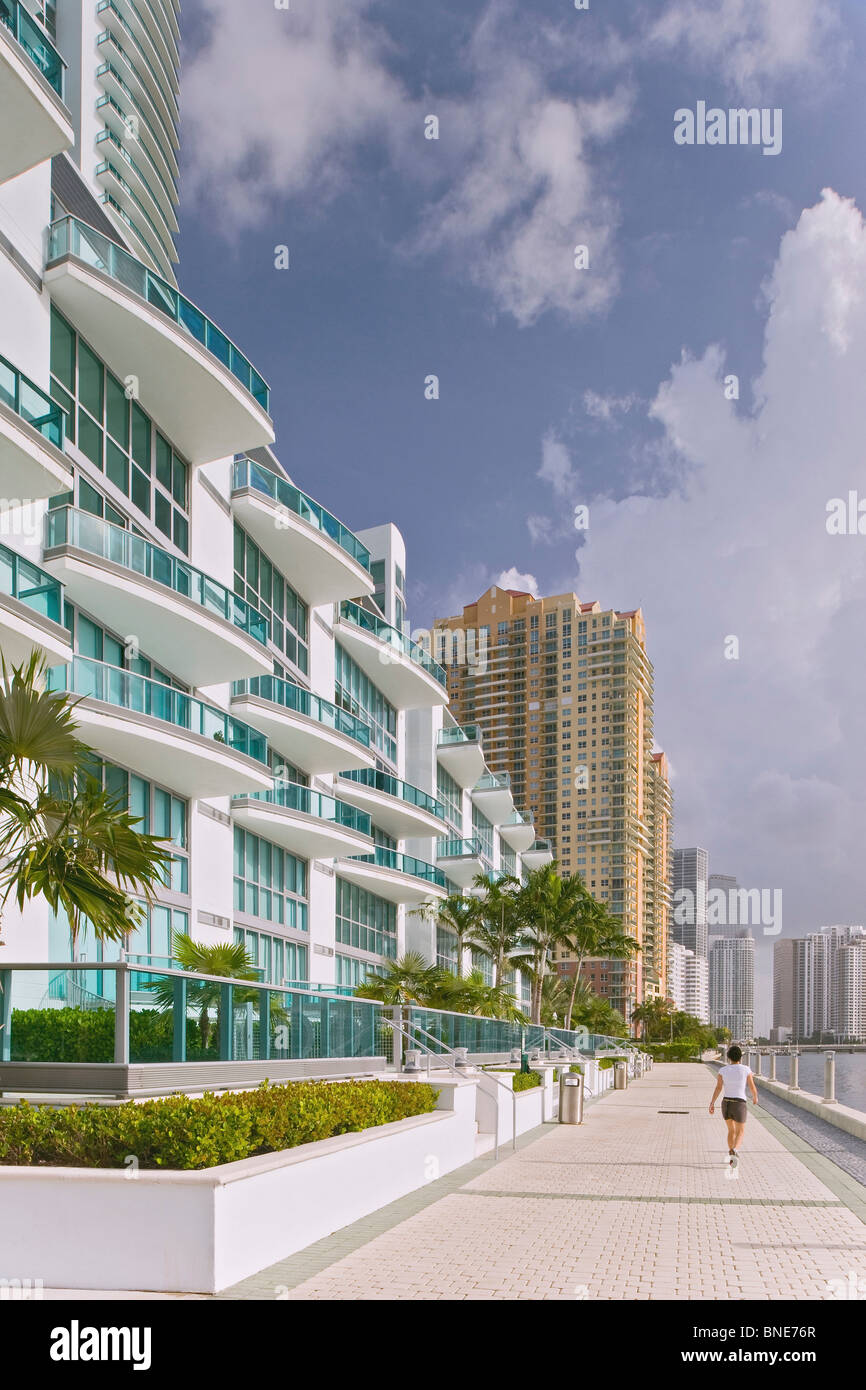 Buildings along a street, Brickell Ave, Biscayne Bay, Miami, Florida ...