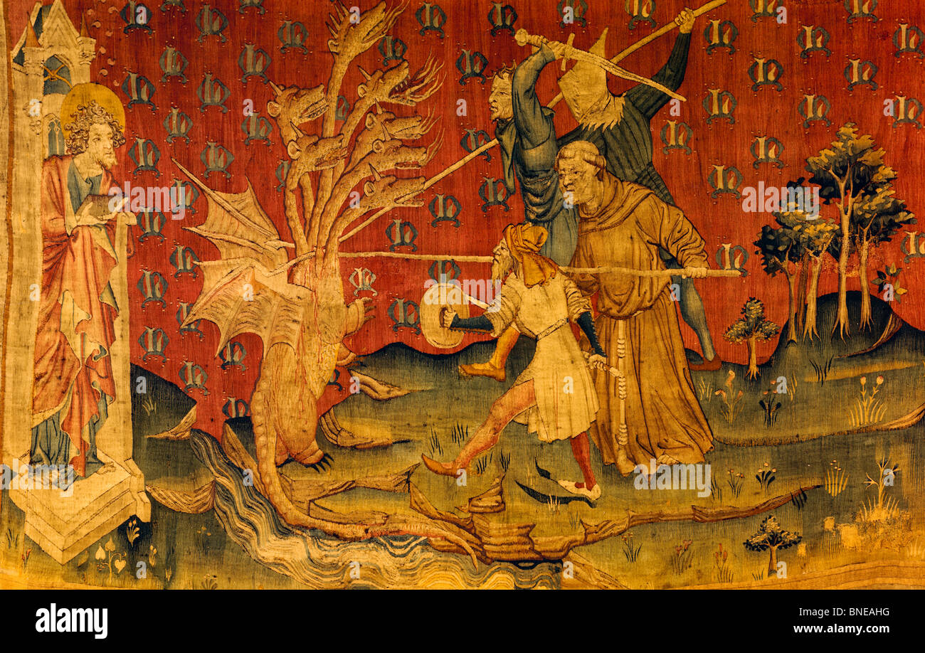 Apocalypse - Seven Headed Dragon, Tapestry/Textiles Stock Photo - Alamy