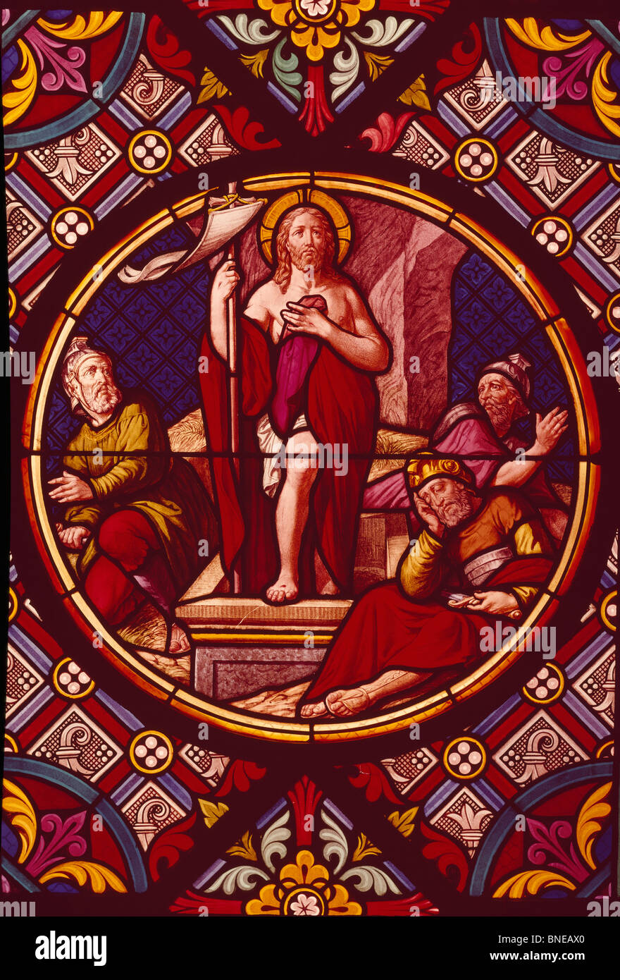 Resurrection, stained glass window, 19th Century Stock Photo - Alamy