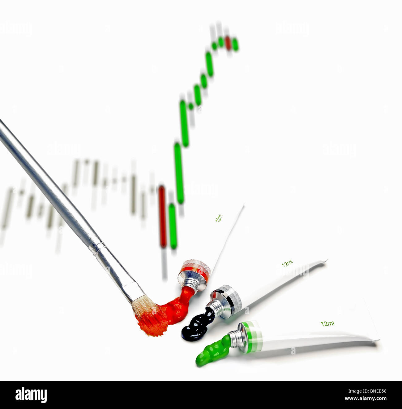 japanese candlestick chart painted on white background Stock Photo - Alamy