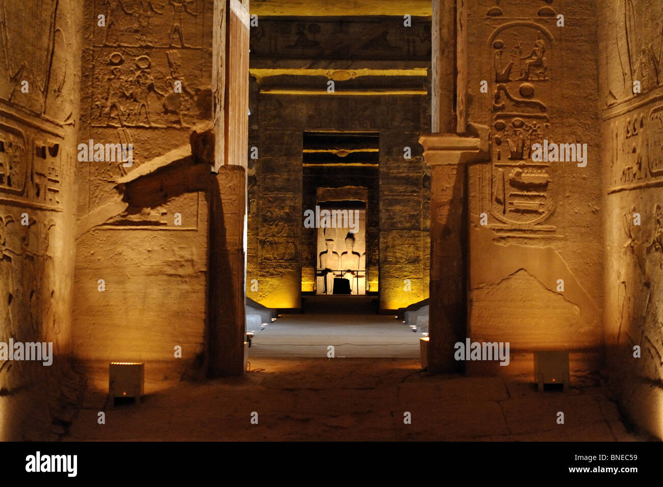 Entrance to the Abu Simbel Great Temple by night Stock Photo - Alamy