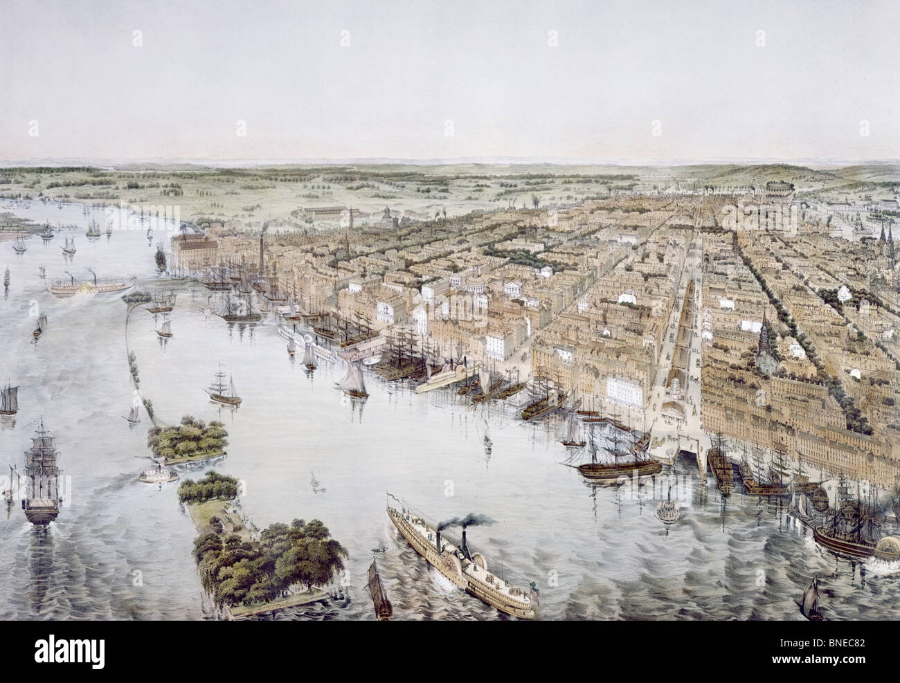 Bird's Eye View of Philadelphia by G. Matter, 19th Centuiry Stock Photo ...