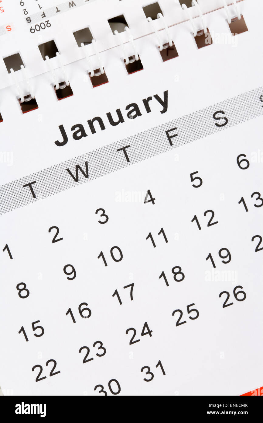Calendar January close up shot Stock Photo - Alamy