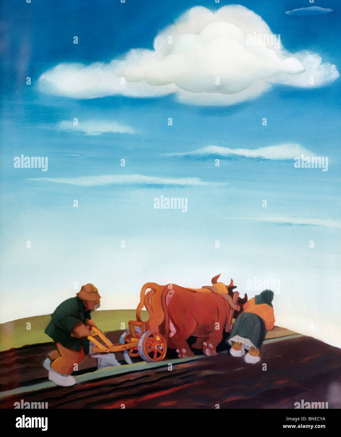Plowing the Land by S.D. Svastec, painted image, 1973, 20th century ...