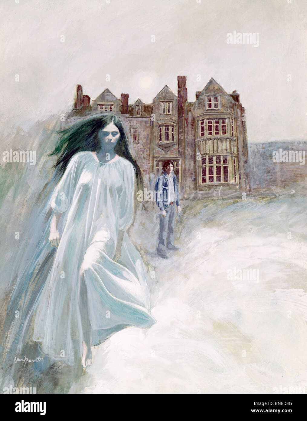 Female ghost walking with building in the background Stock Photo - Alamy