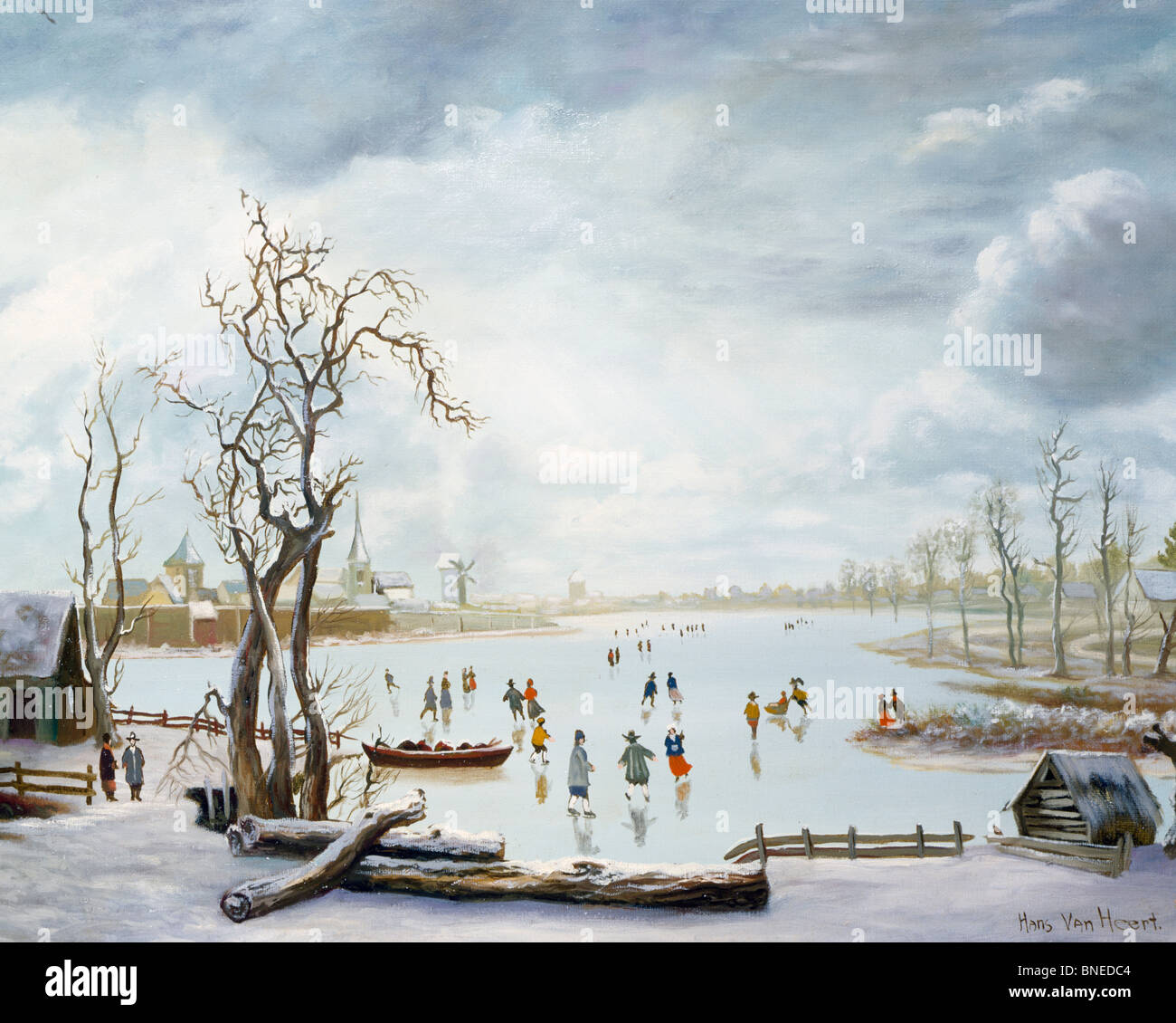 Frozen River Scene, Heert, Hans van (/Dutch Stock Photo - Alamy