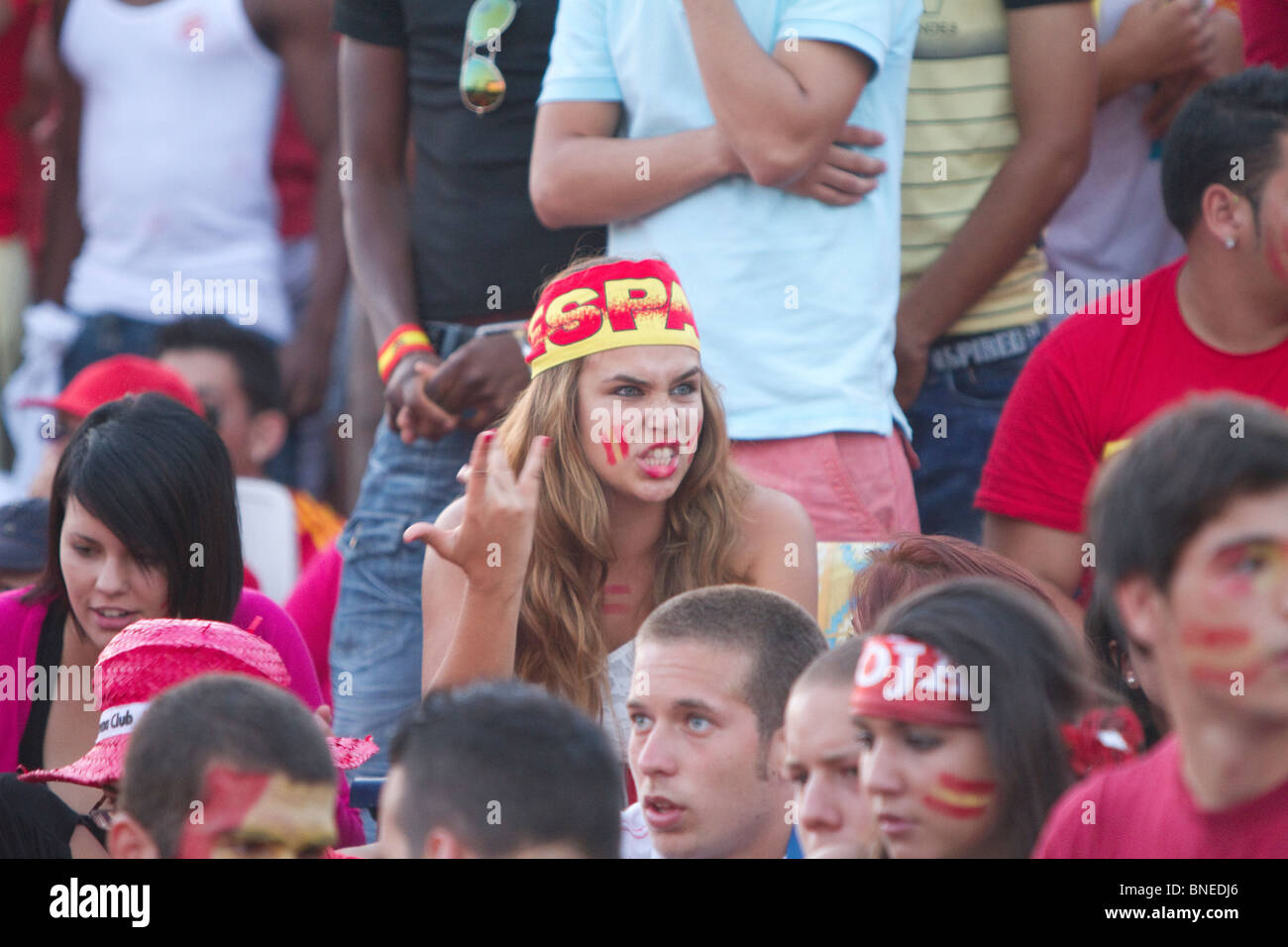 Spanish soccer fans cheer for their team at a public viewing in Las ...