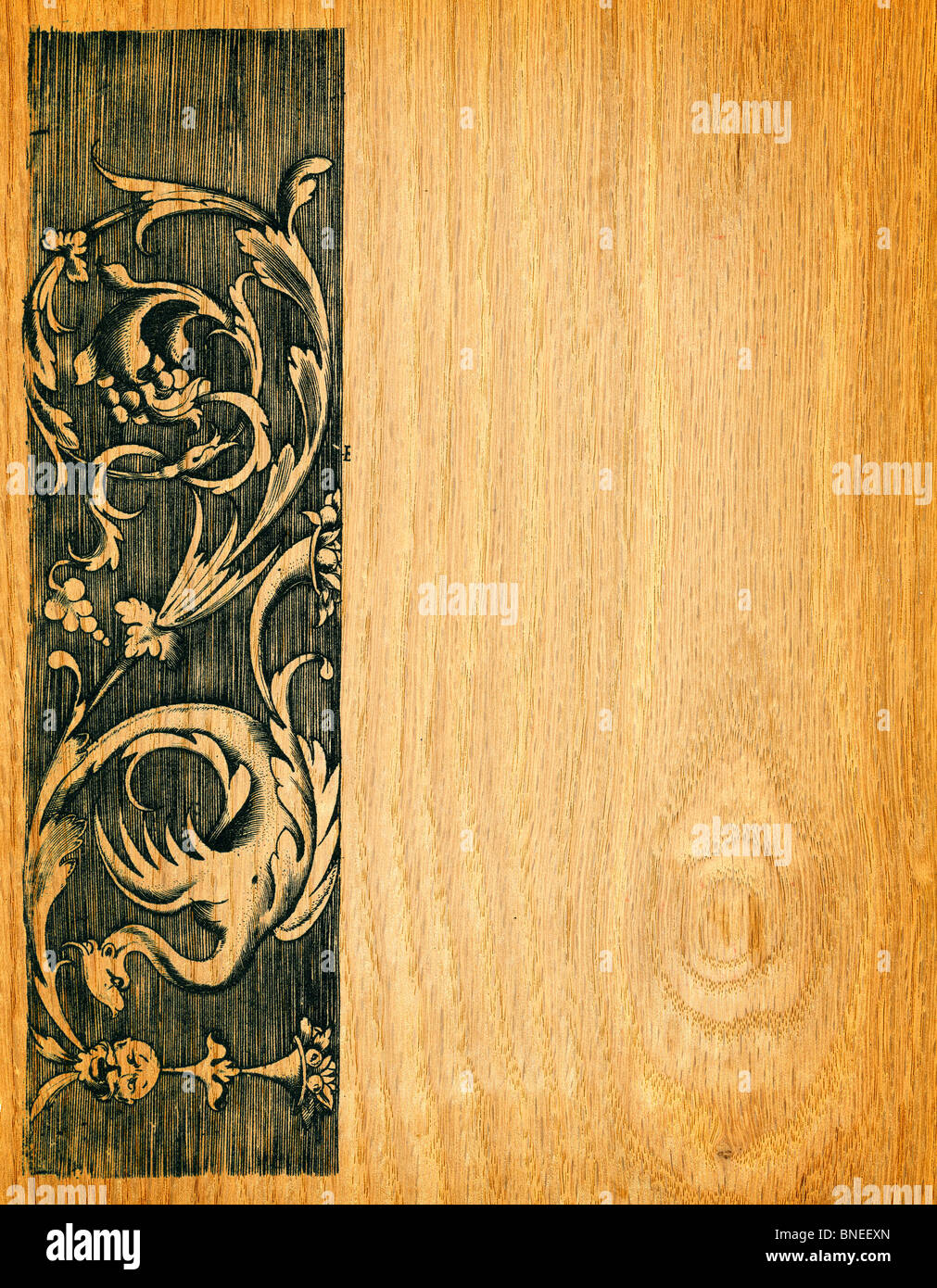 Renaissance engravings on red oak wood Stock Photo - Alamy