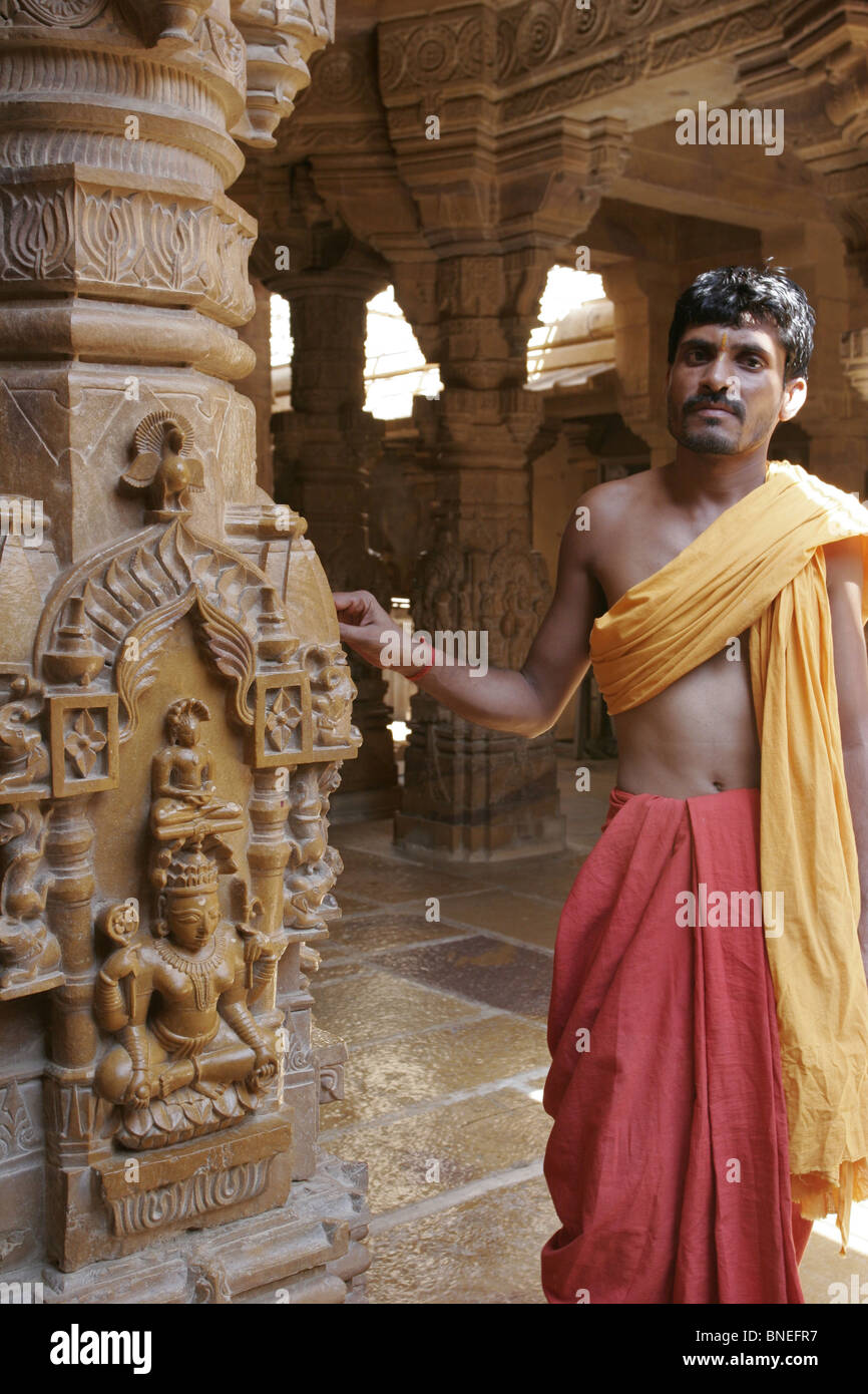 Priest inside a Jain Temple in Jaisalmer, Rajasthan, India Stock Photo ...