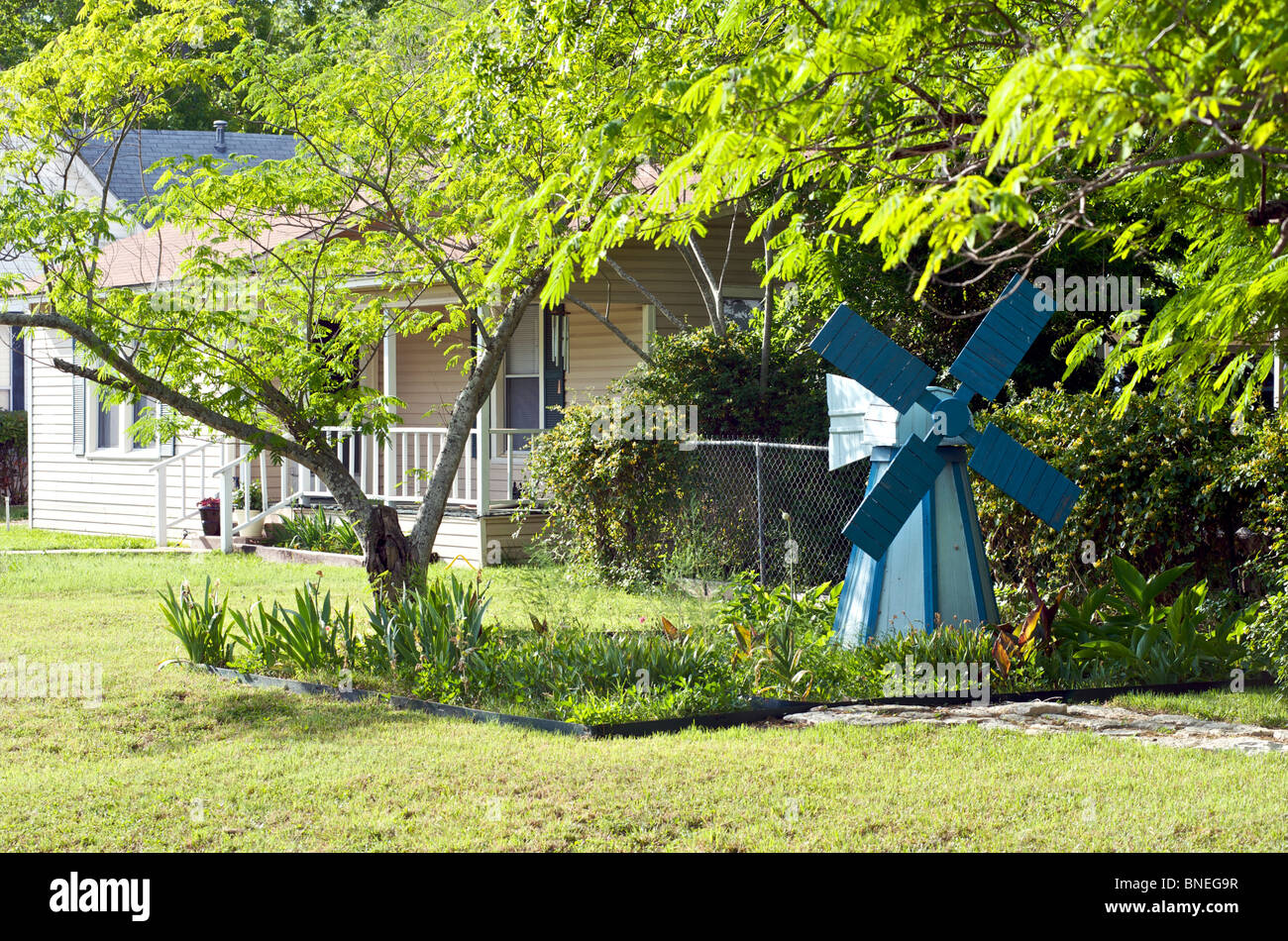 Windmill installed outside a house in town of Holland, Texas, USA Stock ...