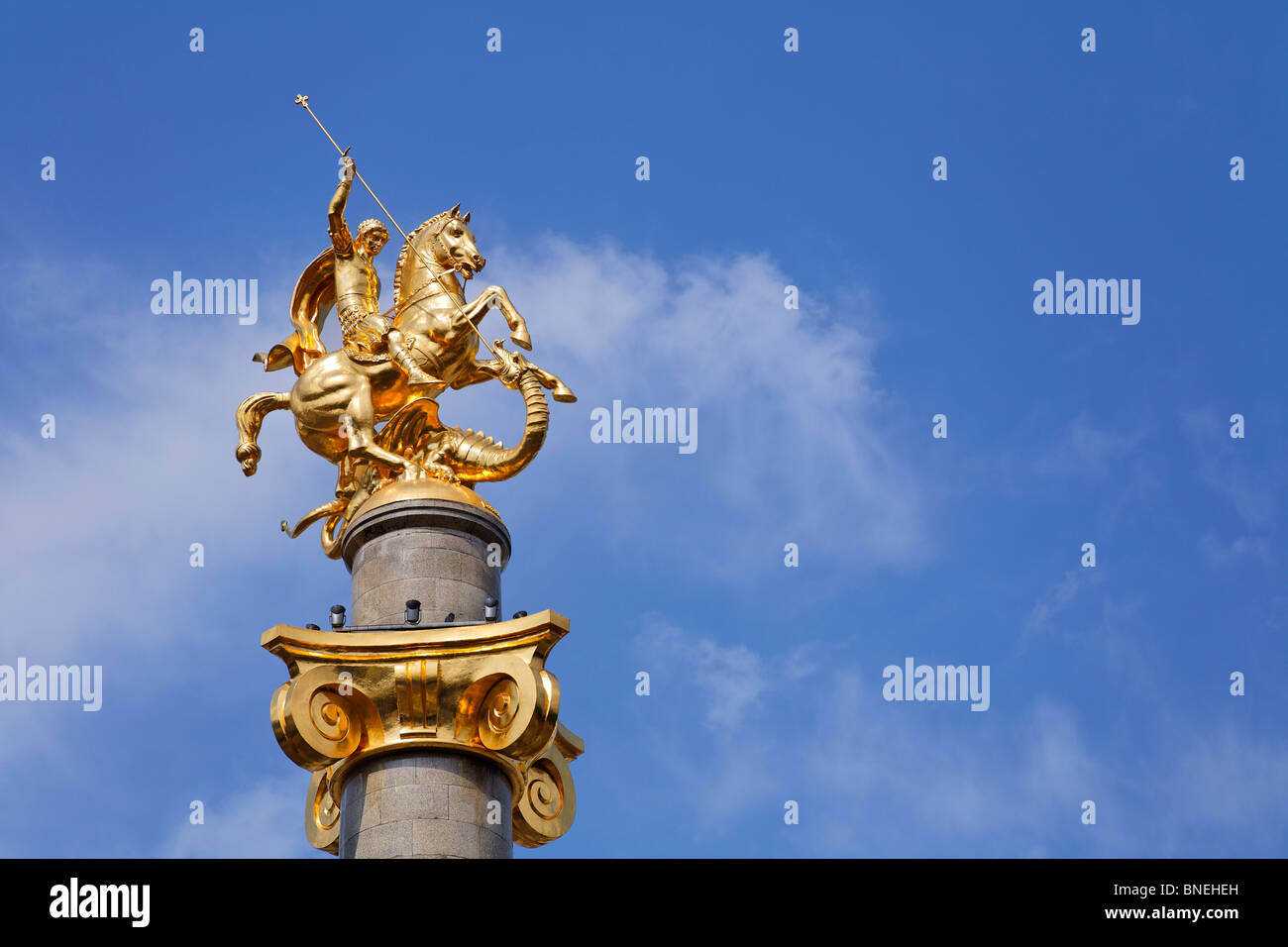 Statue of St George and the dragon in Freedom Square, Tbilisi, Georgia ...