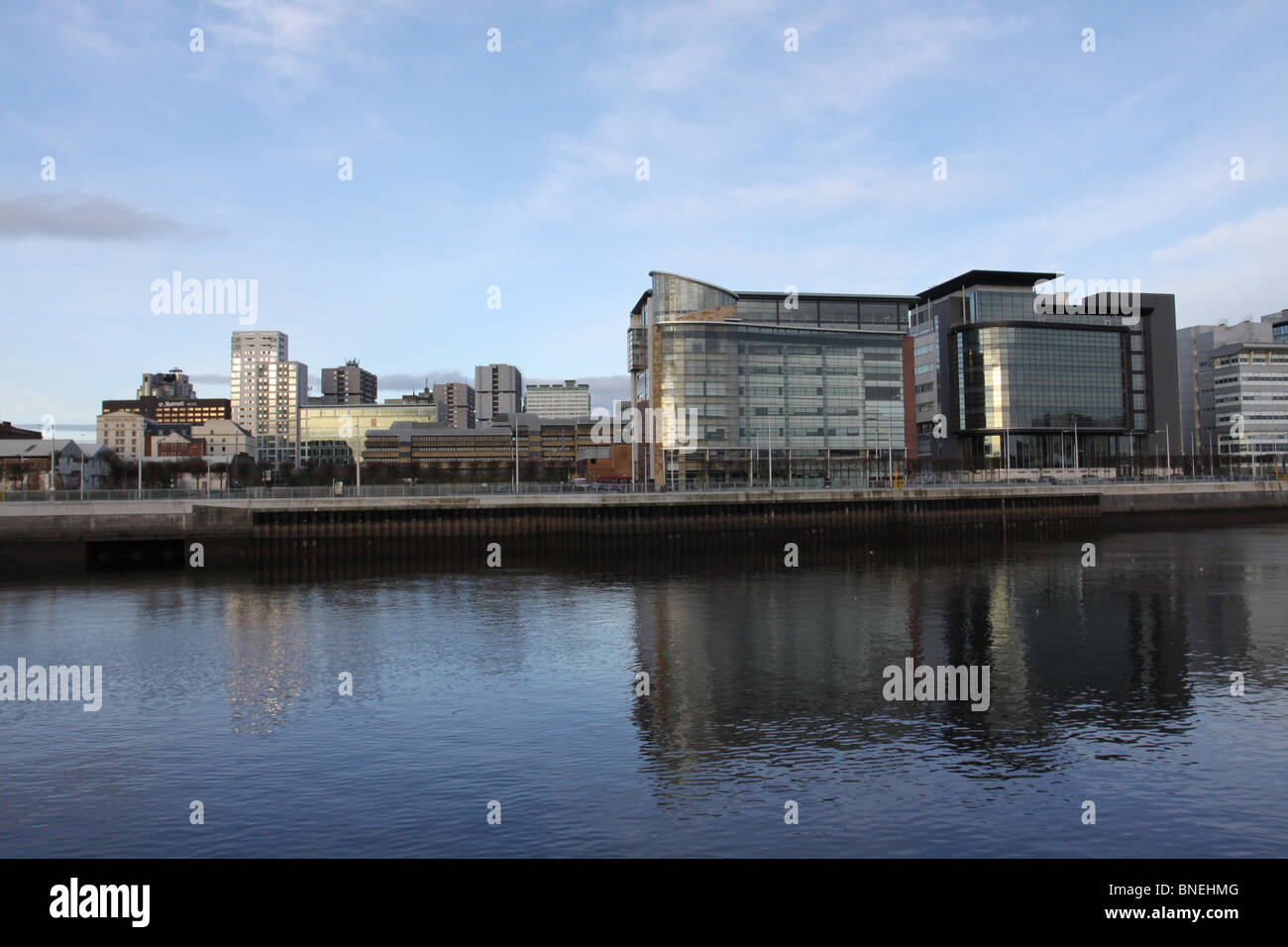 Waterfront office buildings beside River Clyde Glasgow Scotland ...