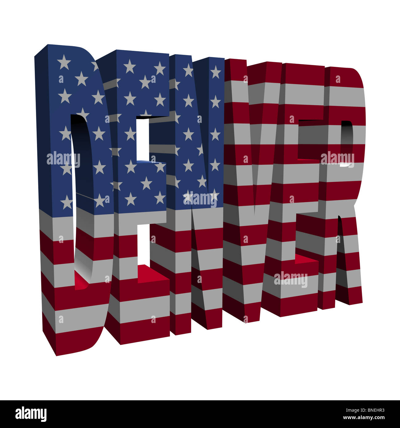 Denver 3d text with American flag on white illustration Stock Photo - Alamy