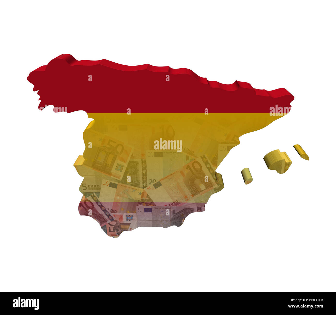 Spain Map flag with Euros 3d render illustration Stock Photo - Alamy