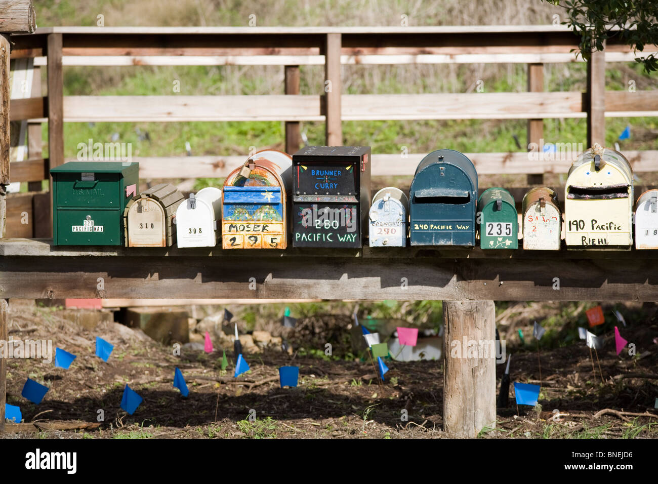 Row of mailboxes on Highway 1, Mill Valley, CA Stock Photo - Alamy