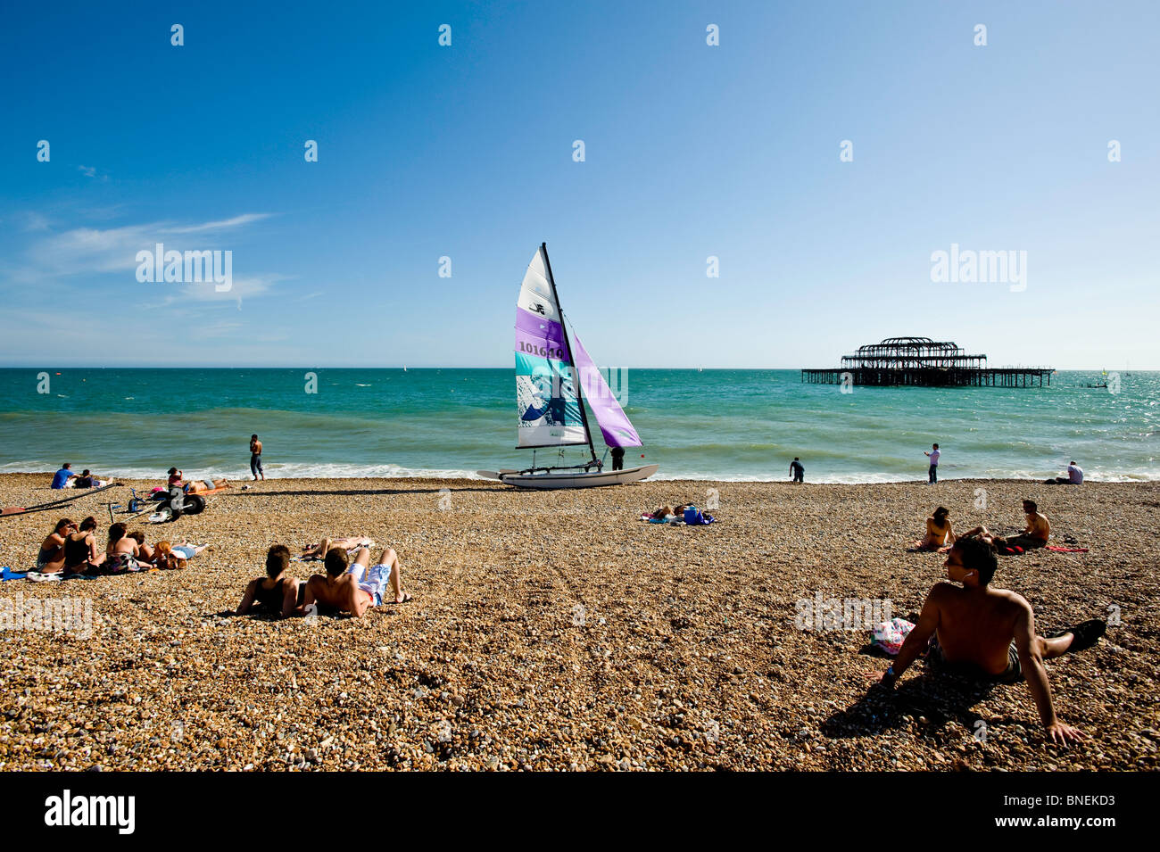 Sailing boats on the beach, Brighton, East Sussex, United Kingdom Stock ...