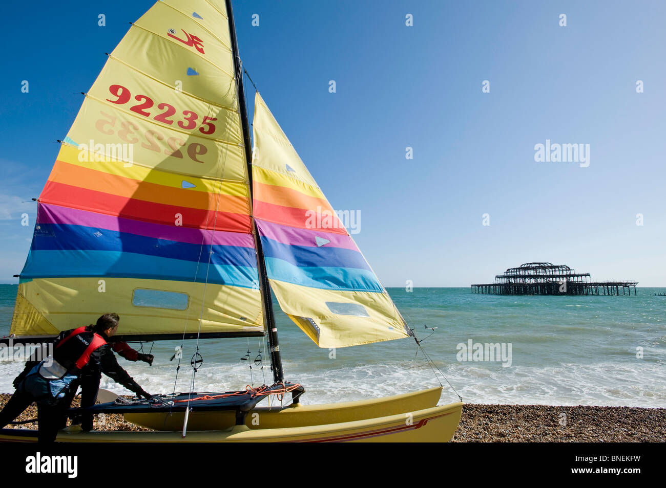 Sailing boats on the beach, Brighton, East Sussex, United Kingdom Stock ...