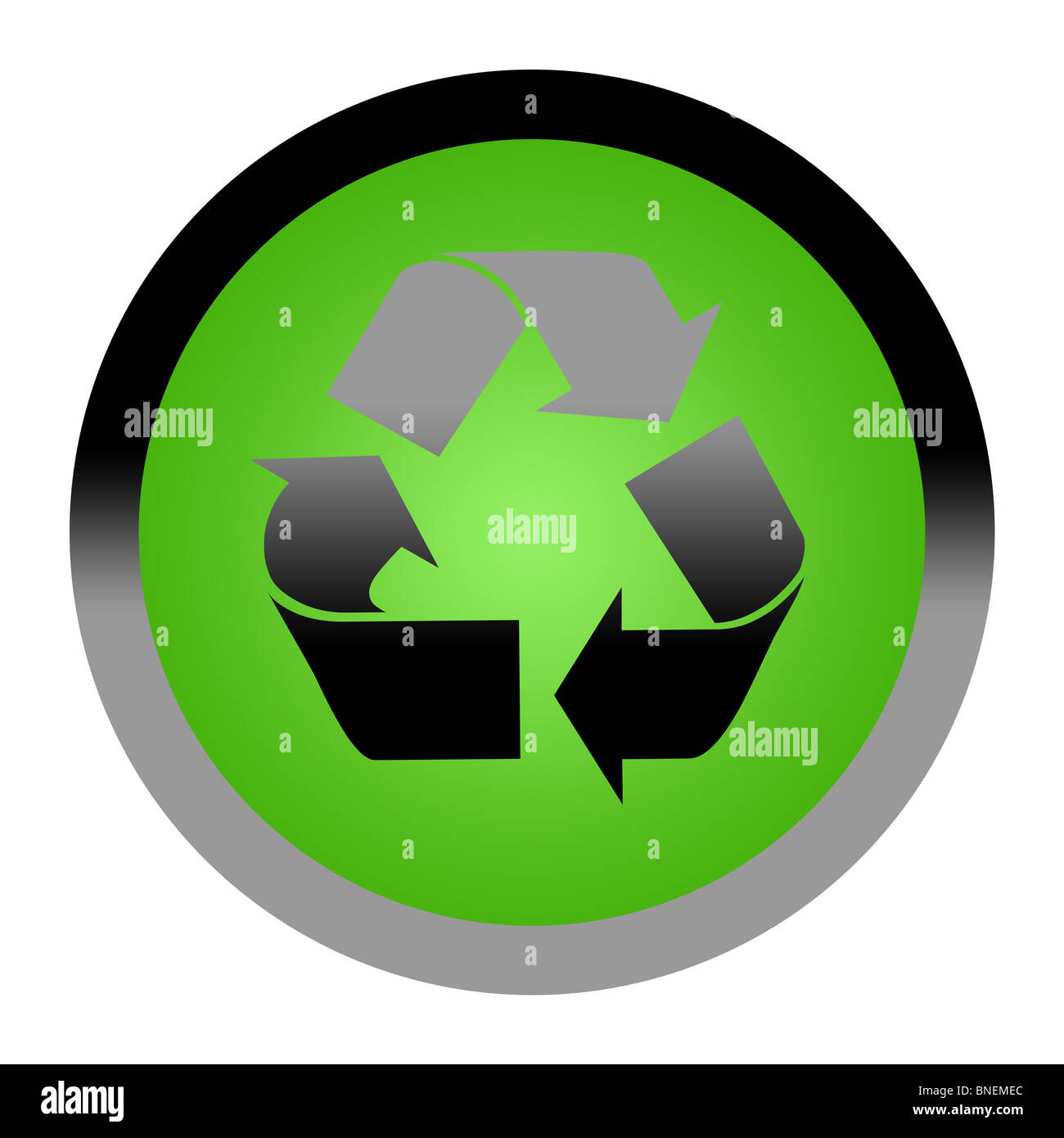 Green eco recycling button isolated on white backgrond with copy space ...