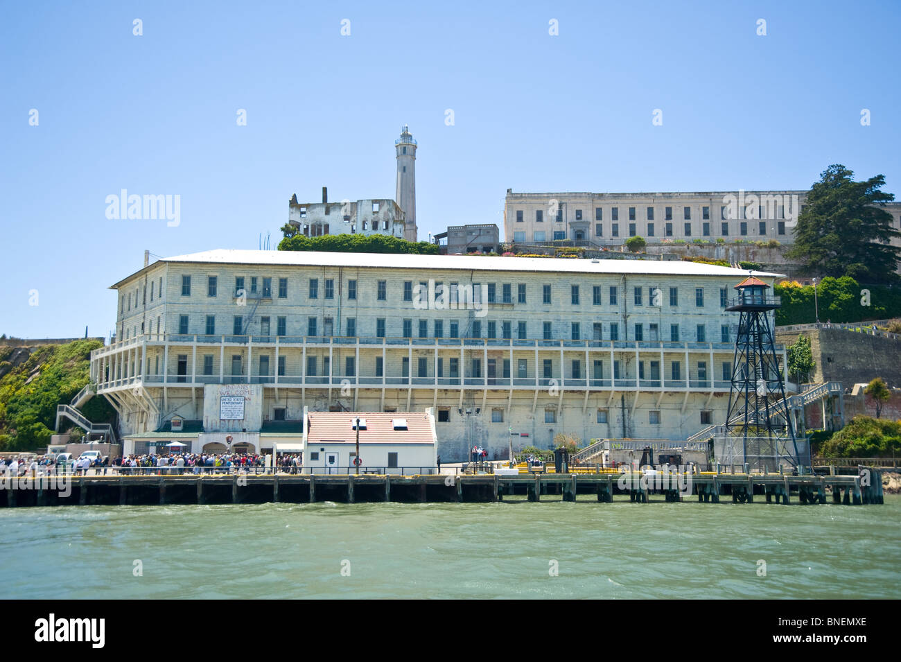 Dock and formerly a Federal prison at Alcatraz Island, San Francisco ...