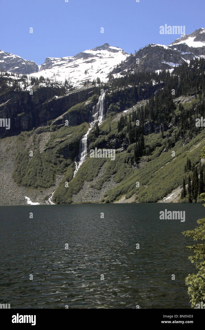 Rainy Lake in the North Cascades National Park with blue skies located ...