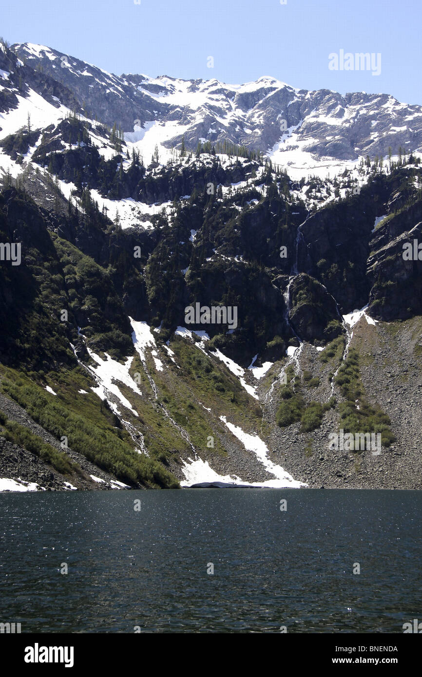 Rainy Lake in the North Cascades National Park with blue skies located ...