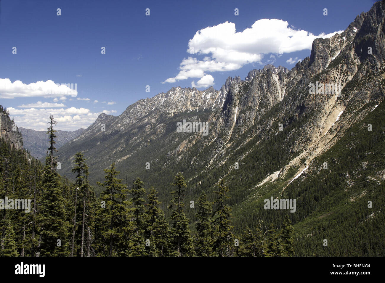 Mountains in the North Cascades National Park with blue skies located ...