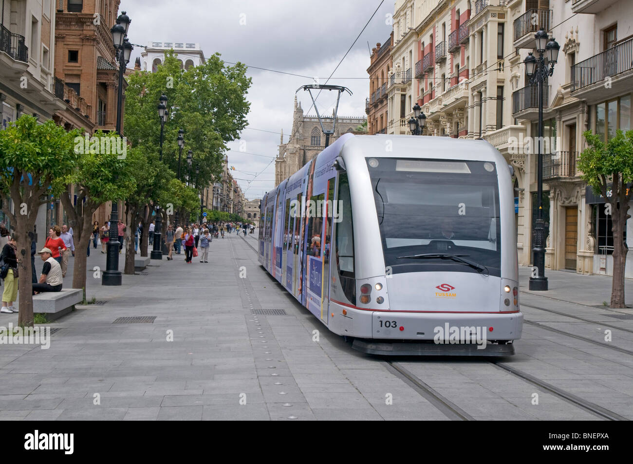 Modern Tram in the Spanish city of Seville, Andalucia Spain Stock Photo ...
