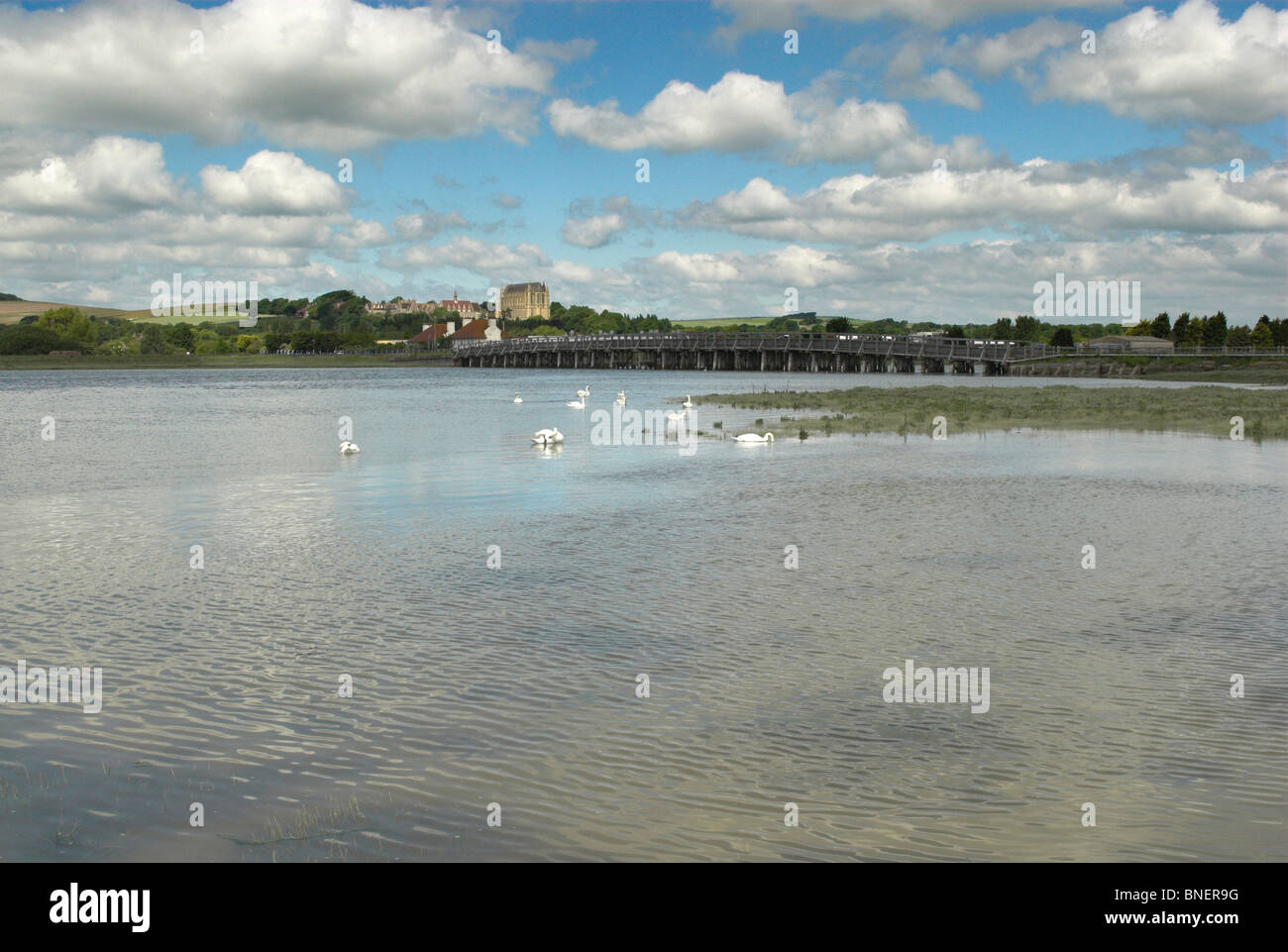 The River Adur with the Old Toll Bridge and Lancing College in the ...