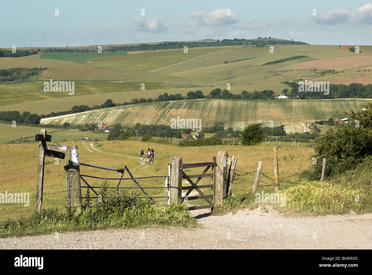 A gate to the South Downs Way leading to the River Adur valley near ...