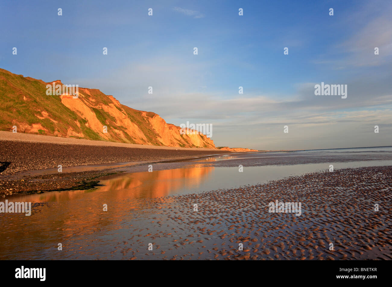 Cliffs and reflections looking westwards towards Weybourne from ...