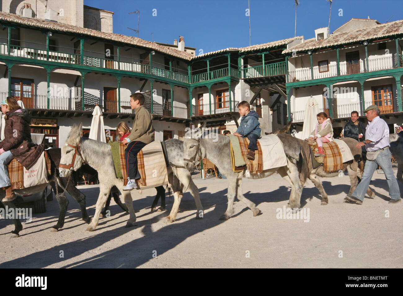 A local farmer brings his donkeys with blanketed backs to the Plaza ...