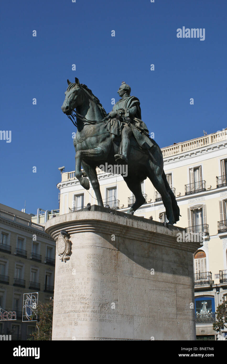 Bronze equestrian statue of Charles III of Spain (1716–1788) located at ...