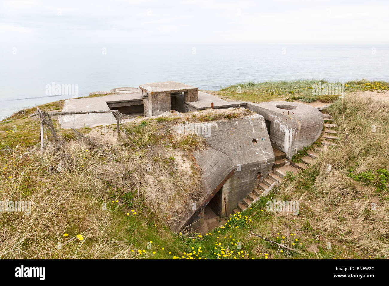 Atlantic wall fortress from World War II along the Danish coast line ...