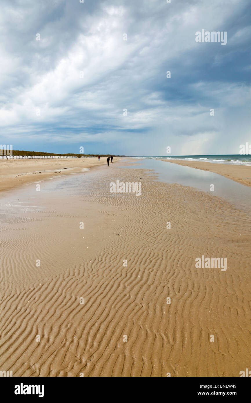Sandy beach with wave patterns and thunder clouds Stock Photo - Alamy