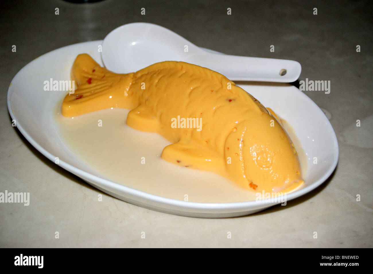 Mango pudding in the shape of a carp at the Grand Steam restaurant ...