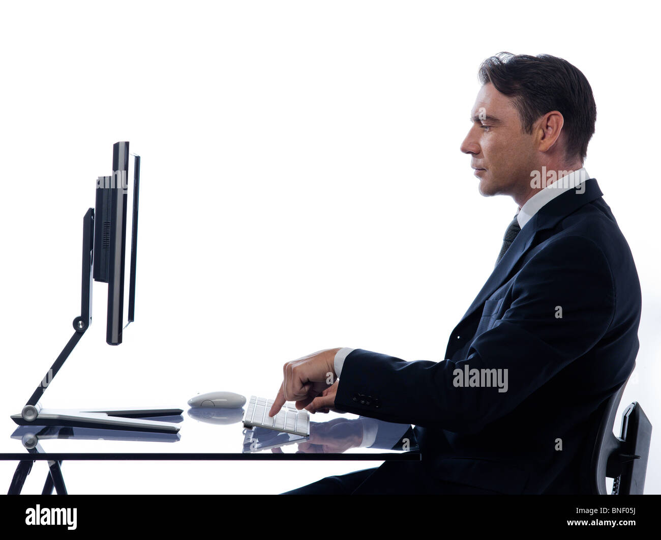 caucasian business man computer computing isolated studio on white ...