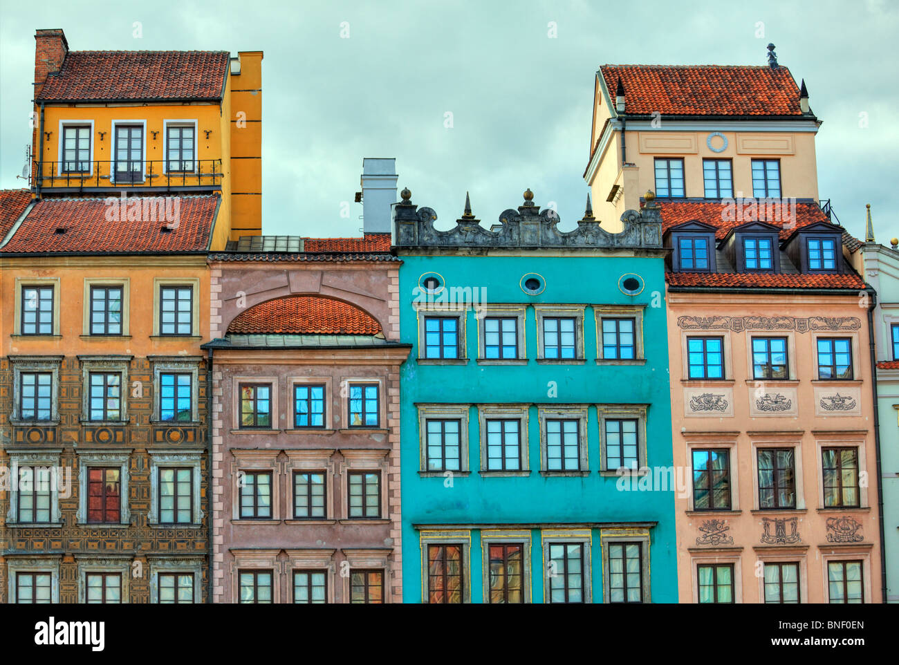 Colourful old houses / buildings in Warsaw, Poland Stock Photo - Alamy
