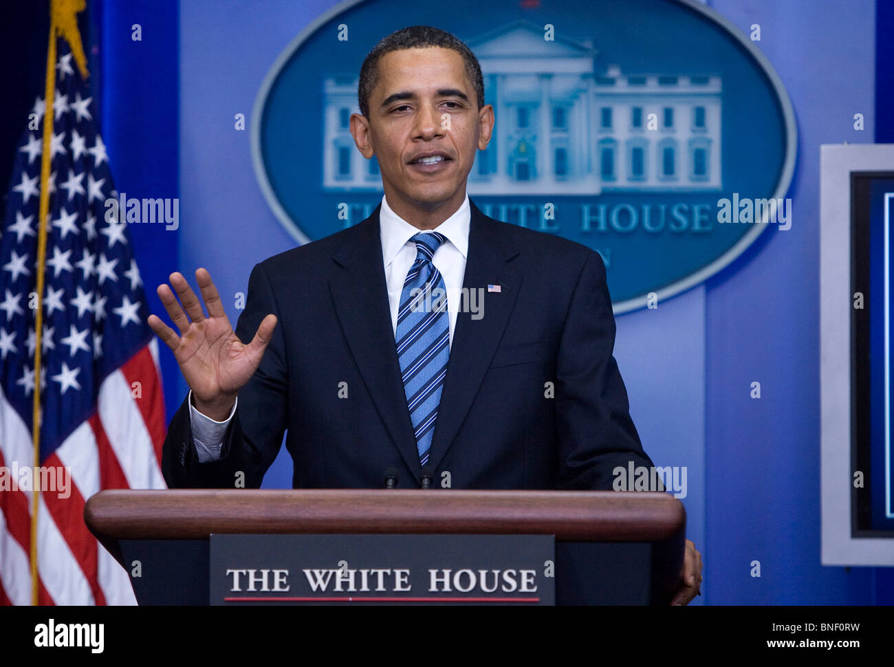 President Barack Obama makes a statement to the press in the Press ...