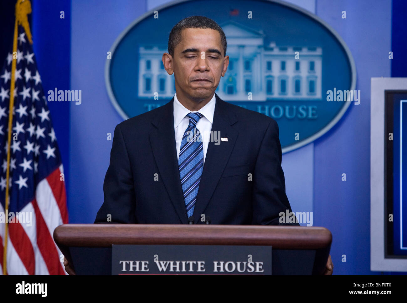 President Barack Obama makes a statement to the press in the Press ...