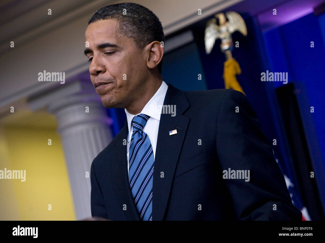 President Barack Obama makes a statement to the press in the Press ...