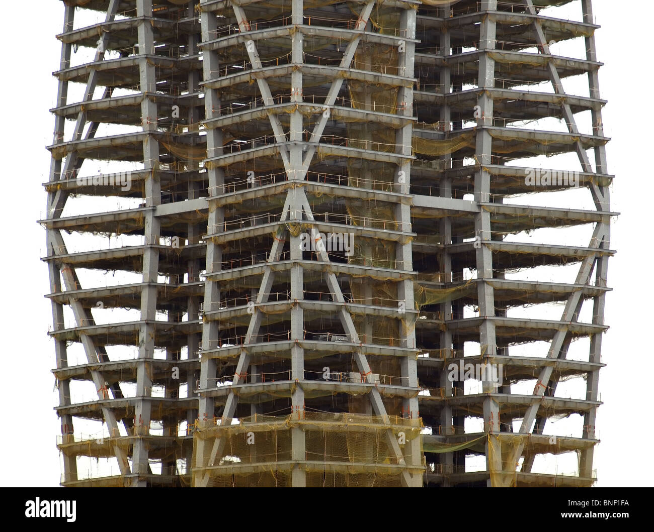 Detail of a large building construction site with girders and beams ...