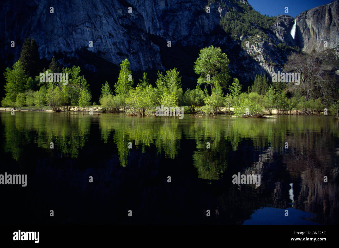 Waterfall in a national park, Upper Yosemite Falls, Merced River ...