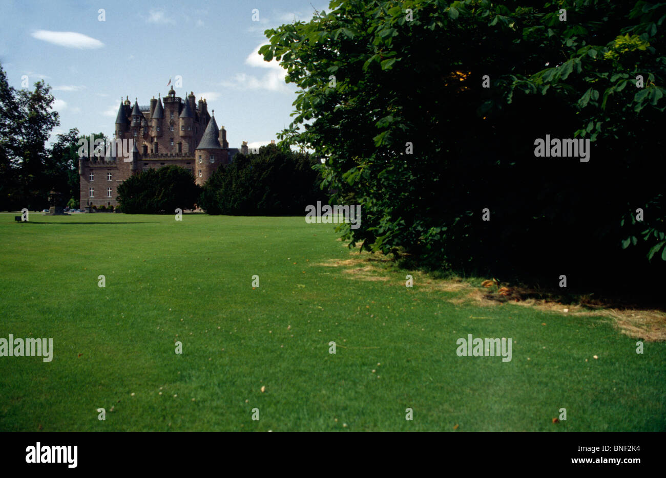 Lawn in front of a castle, Glamis Castle, Tayside, Scotland Stock Photo ...