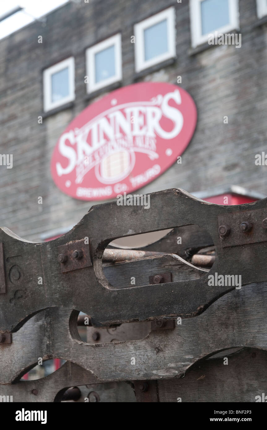 Old fashioned wooden beer cask pallets, stacked outside the Skinners ...