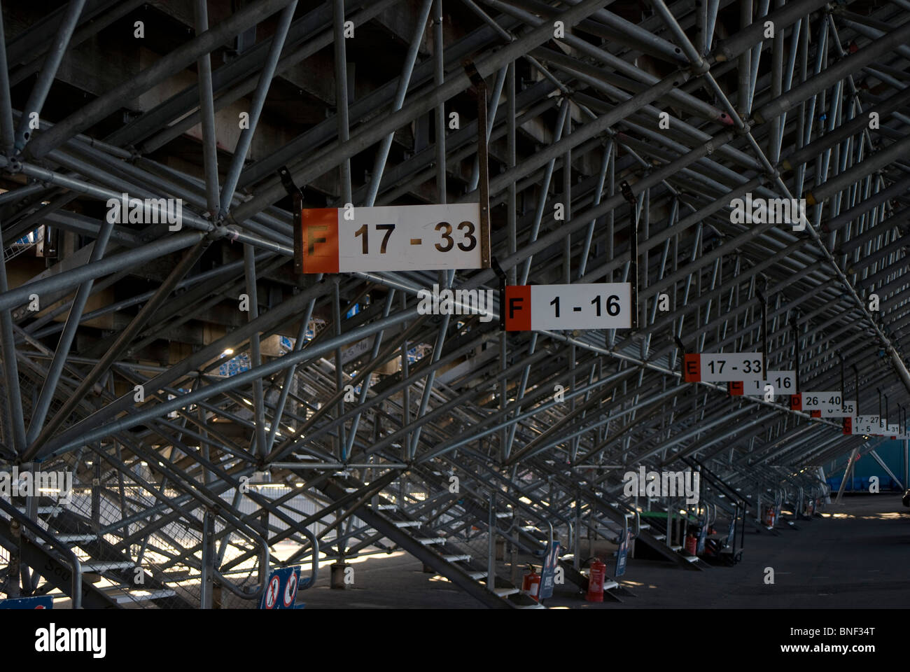 Under the seating gantry for the Military Tattoo at Edinburgh Castle ...
