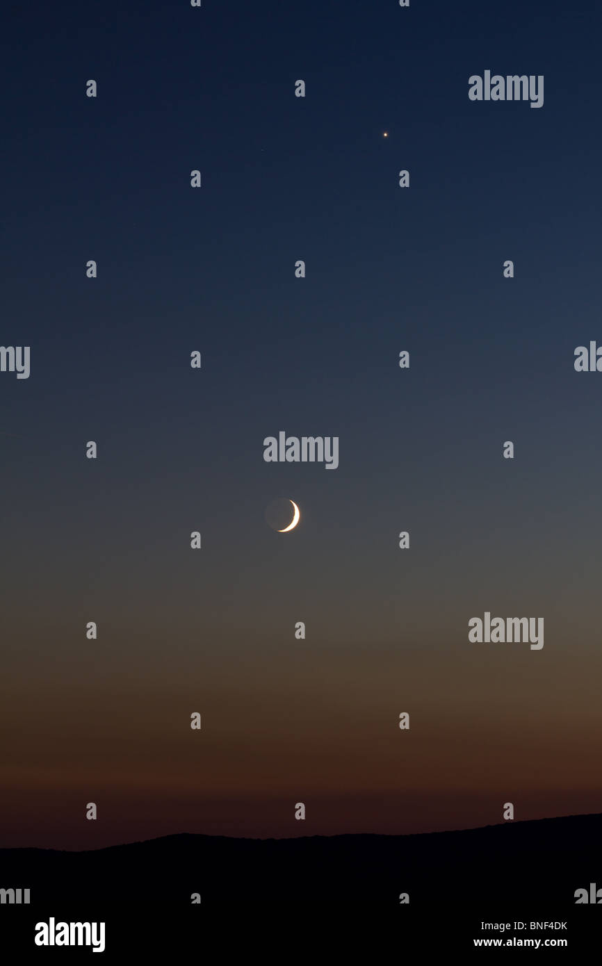 Moon and star over Tuscany, Italy. View from Morisfarm Vineyard Stock ...